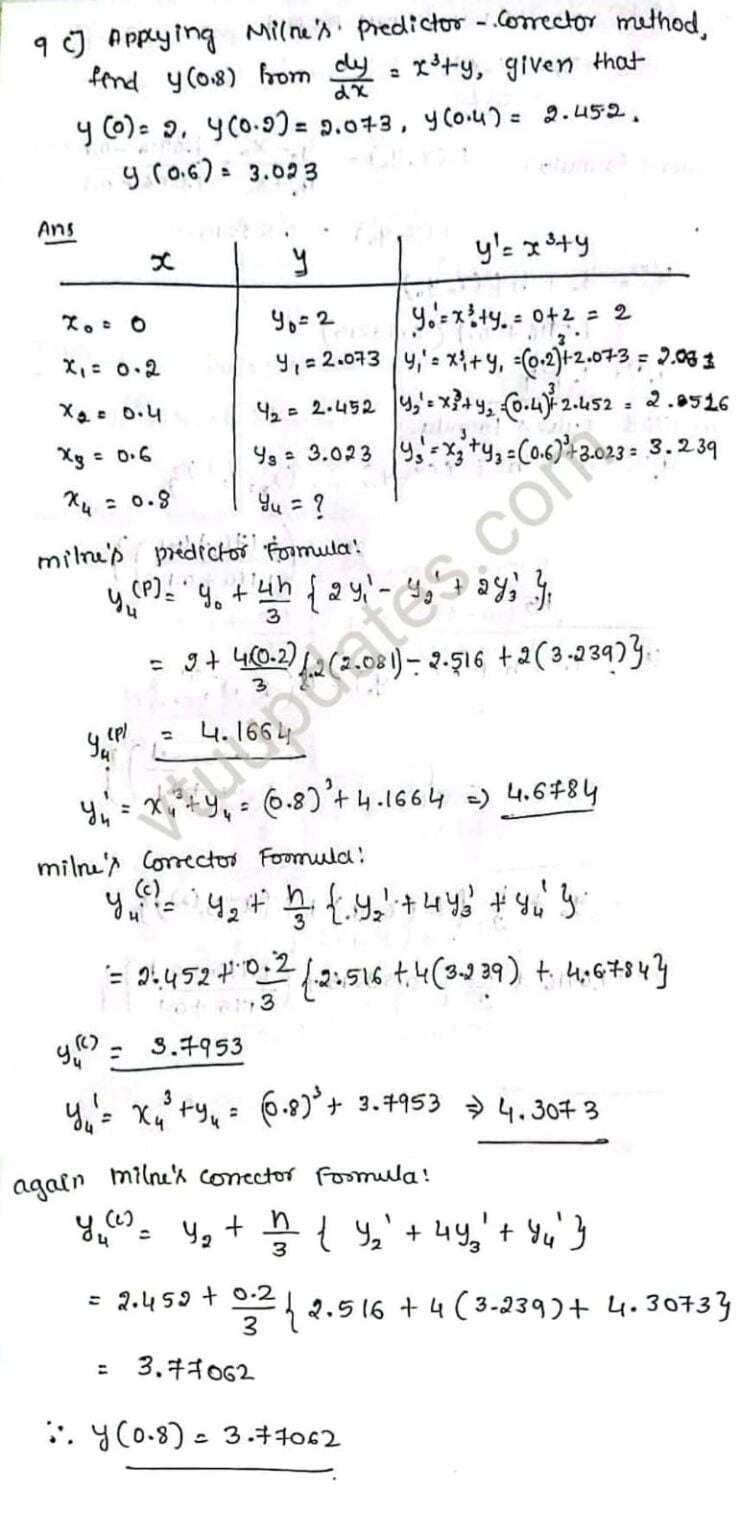 Applying Milnes Predictor Corrector Method For Given Equation