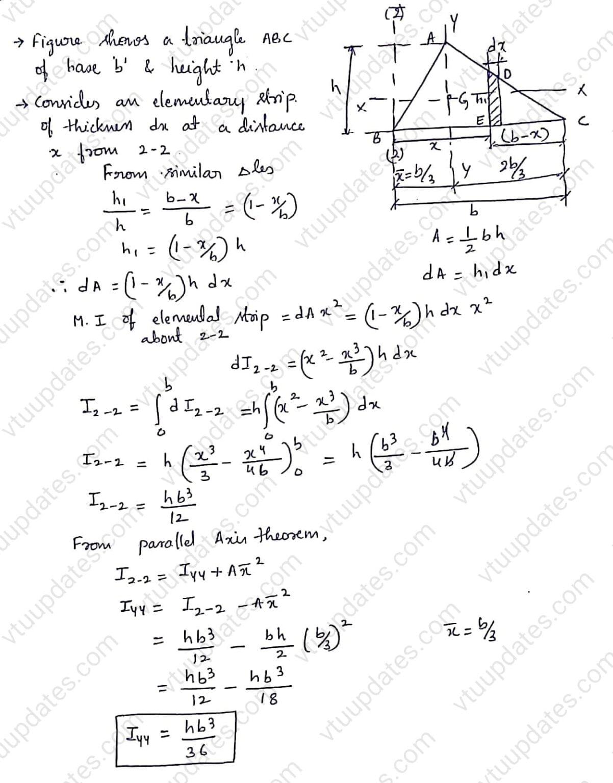 Derive an expression for moment of inertia of a triangle from first ...
