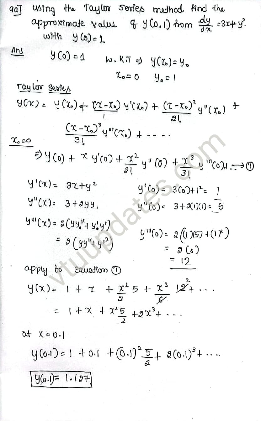 Using the Taylor series method find the approximate value of 𝑦(0.1 ...