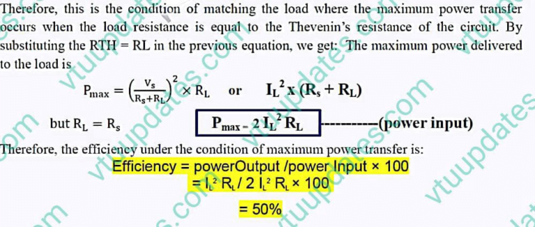 Prove that the circuit efficiency during maximum power transfer from ...