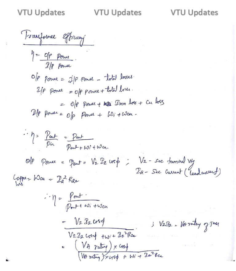 To operate the transformer in maximum efficiency always derive at what ...