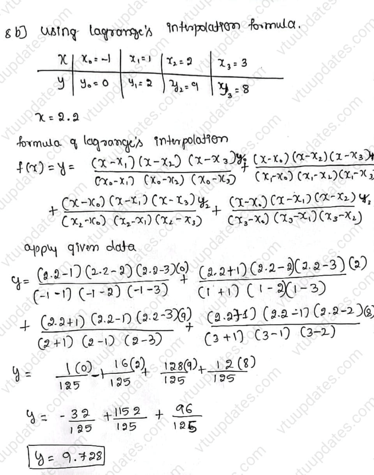 Using Lagranges Interpolation Formula Fit A Polynomial Which Passes