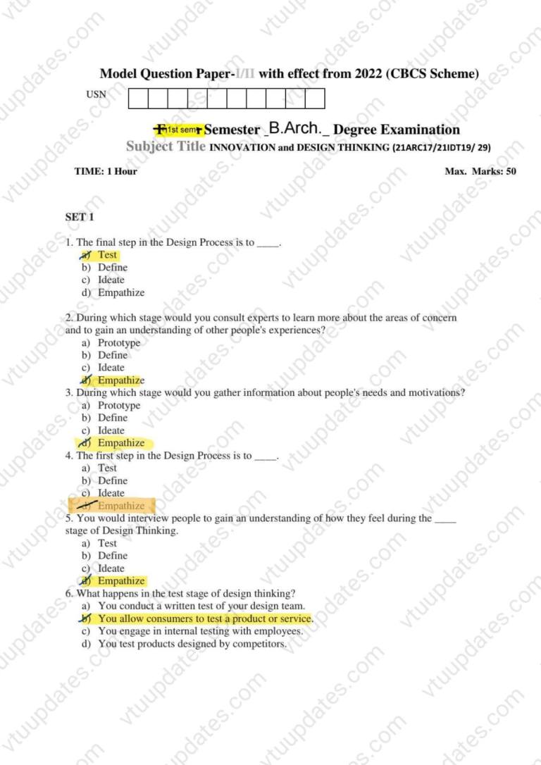 VTU 1st Year IDT Solved Model Question Paper [set 1] with answer 2022 ...