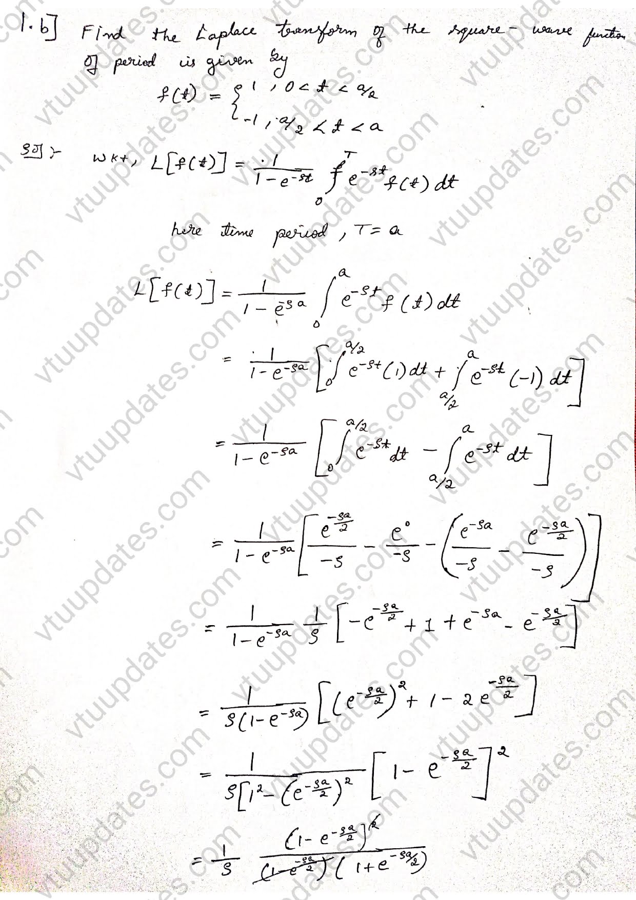 Find the Laplace transform of the square–wave function of period a given by
