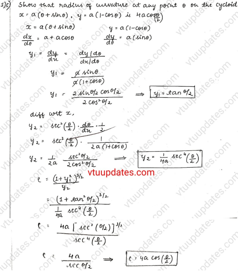 Show that the radius of curvature at any point 𝜃 on the cycloid