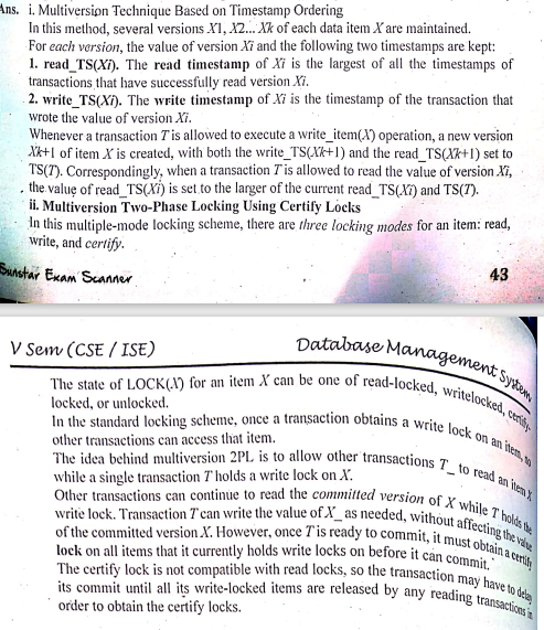 Explain two multiversion techniques for concurrency control. - VTU Updates